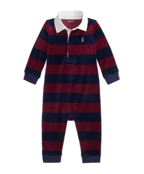 Ralph Lauren Striped Collared Long Sleeve Romper - Black
