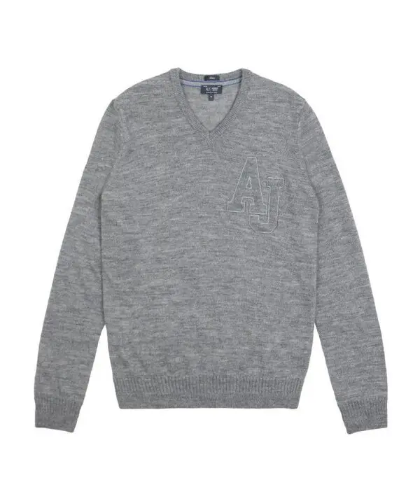 Emporio Armani V-neck Pullover With Logo Detail - Gray