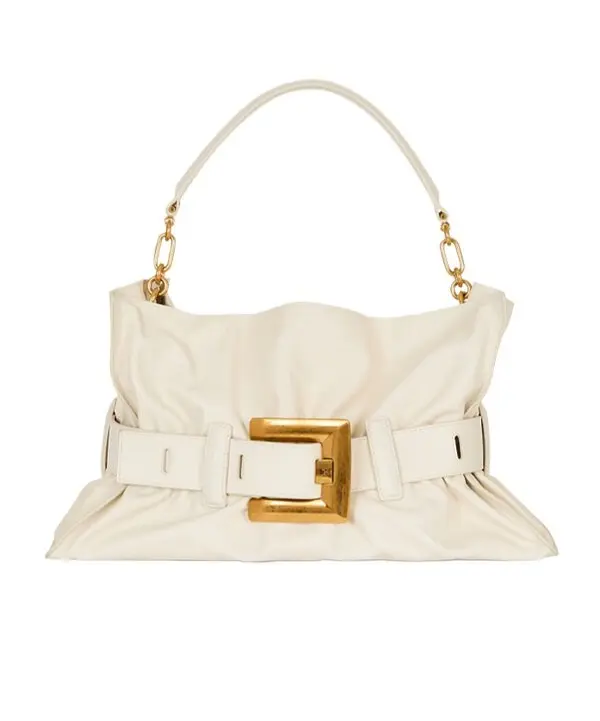 Balmain Medium Anthem Shoulder Bag In Leather With Buckled Belt Detail - White