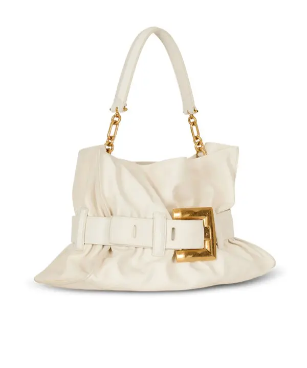 Balmain Medium Anthem Shoulder Bag In Leather With Buckled Belt Detail - White