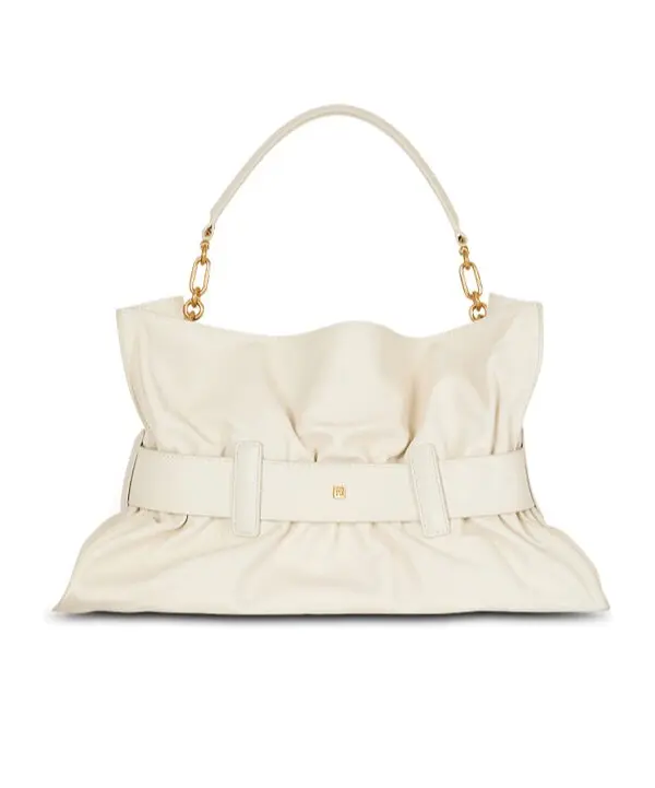 Balmain Medium Anthem Shoulder Bag In Leather With Buckled Belt Detail - White