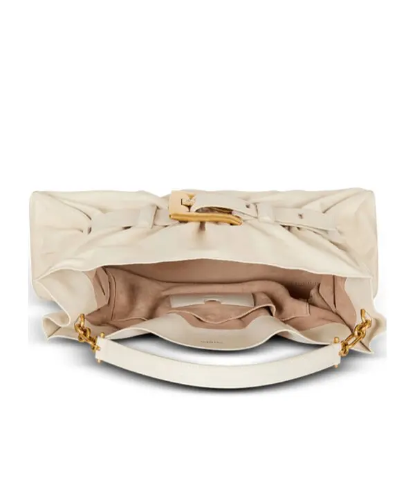 Balmain Medium Anthem Shoulder Bag In Leather With Buckled Belt Detail - White