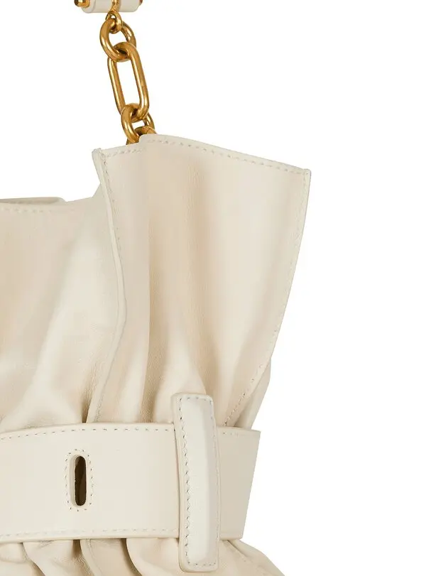 Balmain Medium Anthem Shoulder Bag In Leather With Buckled Belt Detail - White