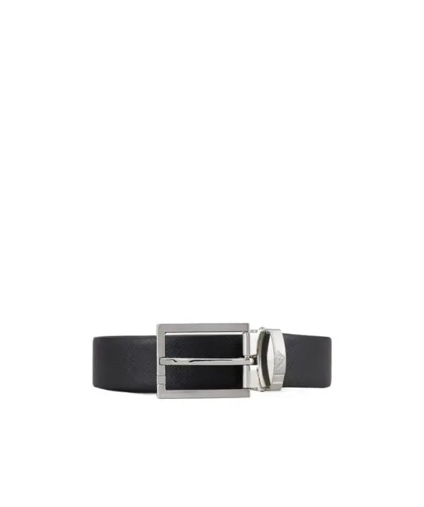 Emporio Armani Logo Buckle Belt - Black Cross/dark Blue Finish
