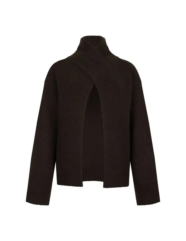 GANNI Ribbed Knit Pullover With Cross-over Neckline