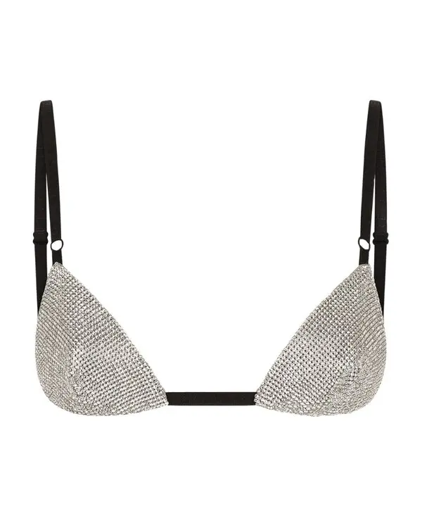 Dolce & Gabbana Dolce Gabbana Embellished Spaghetti Strap Triangle Bra - Gray