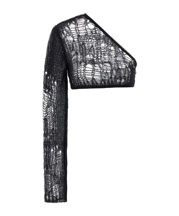 Rick Owens Spider Ziggy Top One Shoulder Cropped Mesh