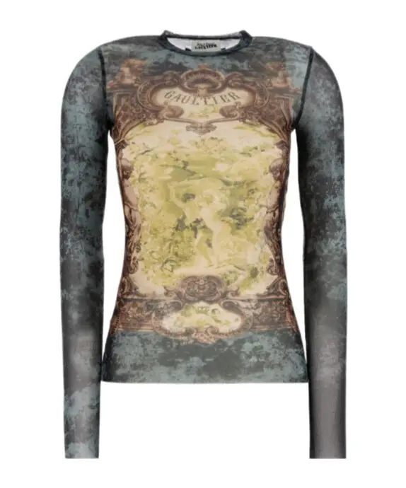 JEAN PAUL GAULTIER Médaillon Printed Tulle Top - Nude