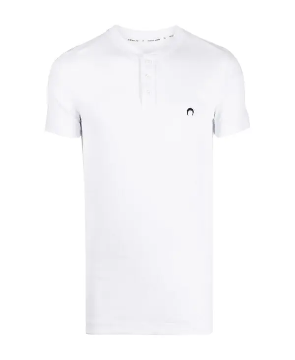 MARINE SERRE Henley Logo-embroidered Buttoned T-shirt - White