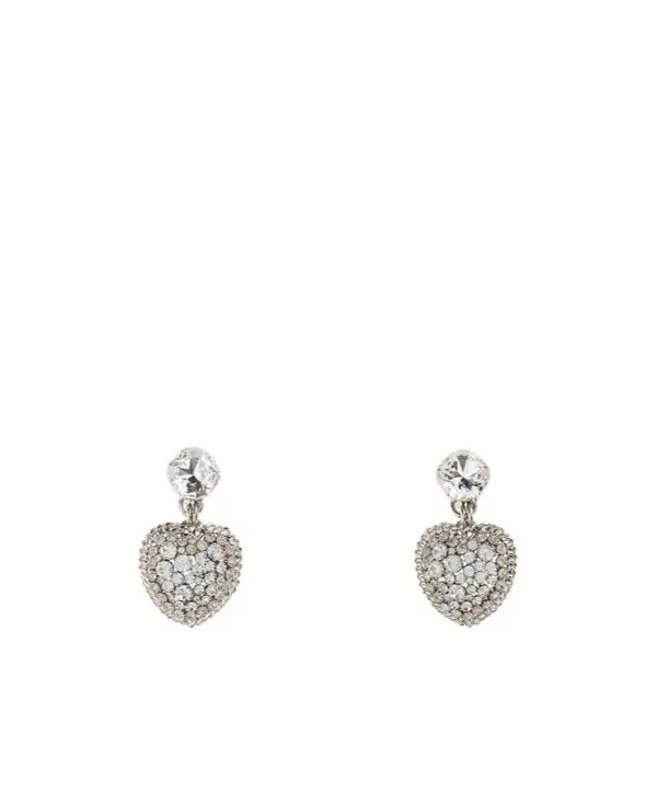 Alessandra Rich Embellished Metal Heart Drop Earrings - White
