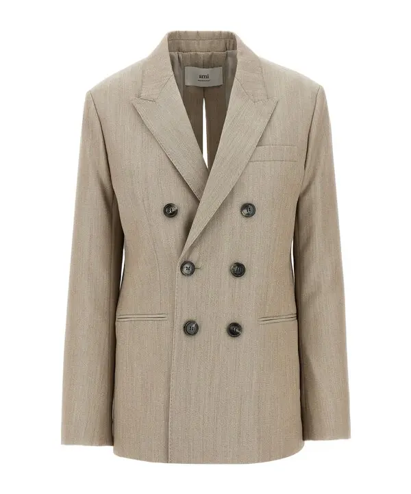 Ami Double-breasted Split Blazer - Nude