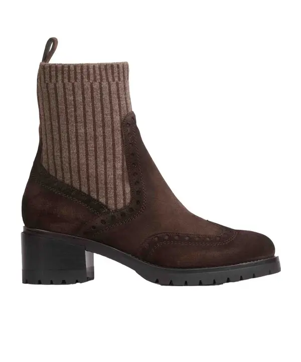 Santoni Suede Wingtip Boots With Elasticated Band And Block Heel