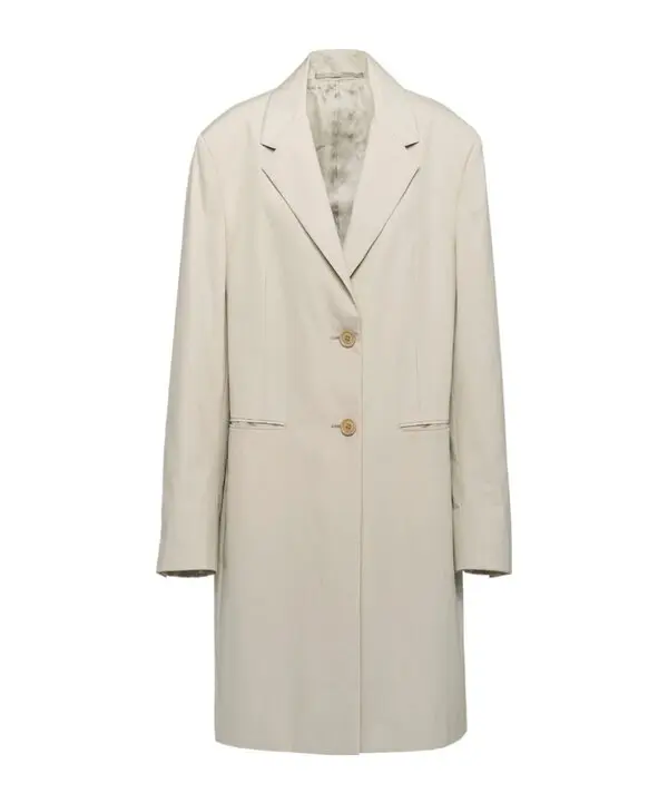 Prada Single-breasted Cotton Coat With Iconic Logo Detail - Limestone