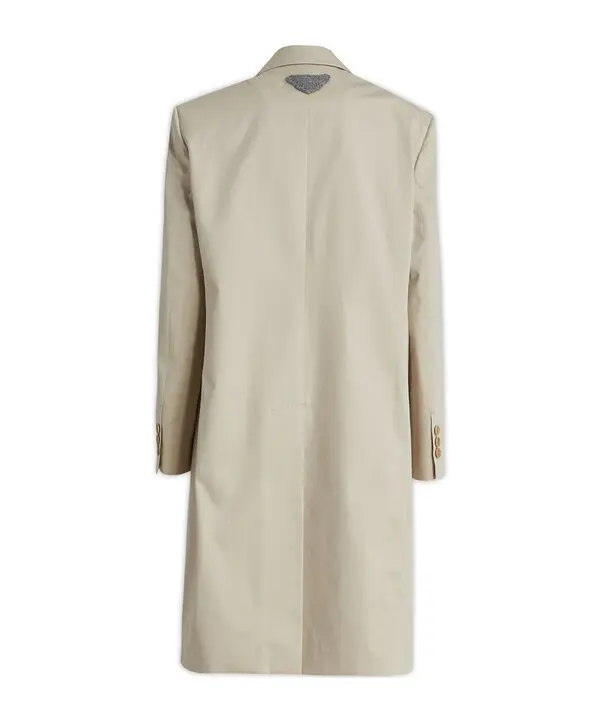 Prada Single-breasted Cotton Coat With Iconic Logo Detail - Limestone