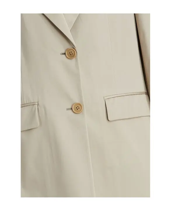Prada Single-breasted Cotton Coat With Iconic Logo Detail - Limestone