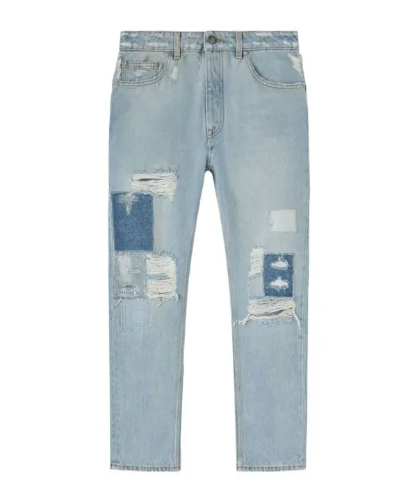 Palm Angels Distressed Straight-leg Jeans With Belt Ring