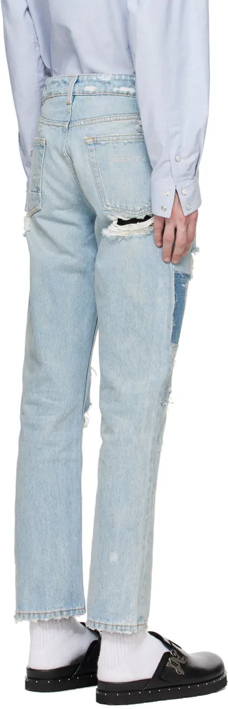 Palm Angels Distressed Straight-leg Jeans With Belt Ring