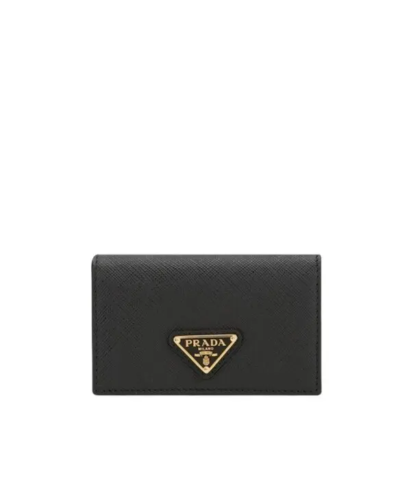 Prada Logo Plaque Fold Over Cardholder - Black