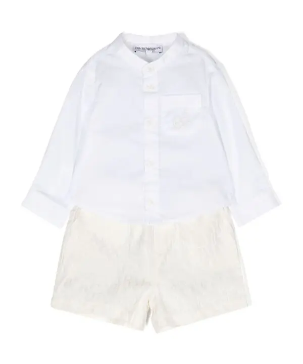 Emporio Armani Jacquard Shorts Set With Logo Embroidery - White