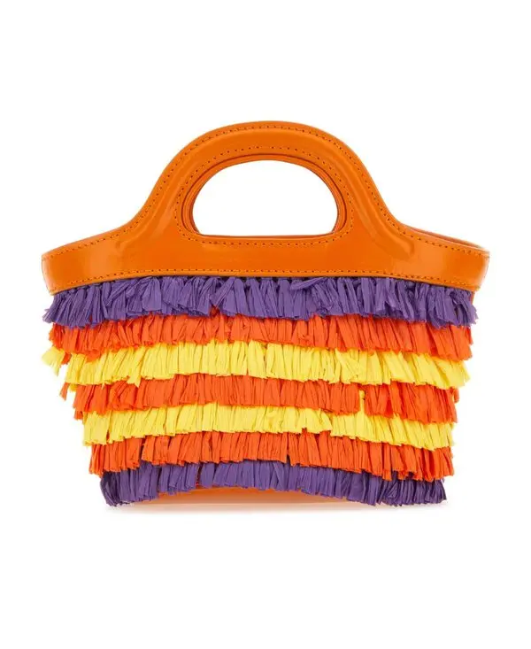 Marni Logo Printed Fringe-detailed Tote Bag - Orange