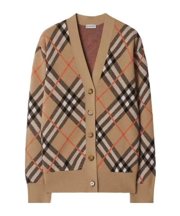 Burberry Checked V-neck Buttoned Cardigan - Sand-colored