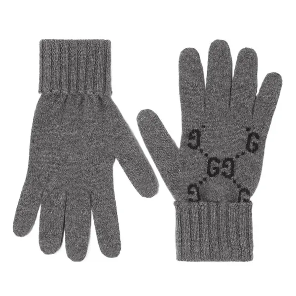 Gucci Gg Jacquard Gloves - Black And Gray