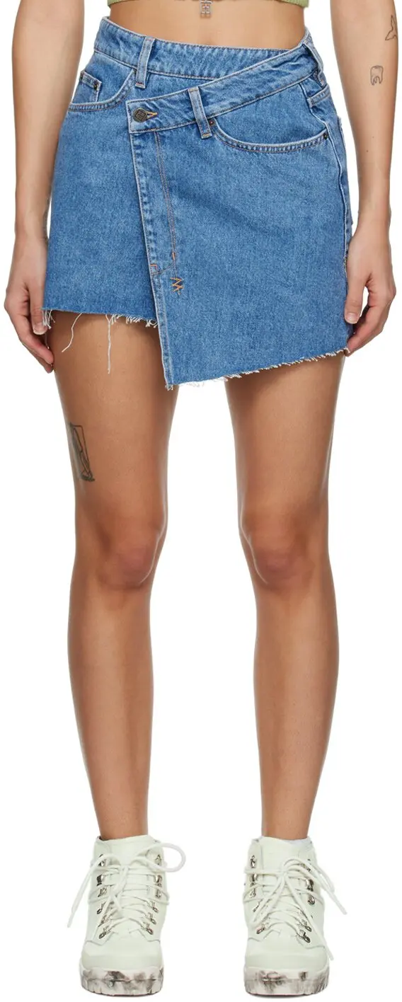 Ksubi Asymmetric Denim Miniskirt With Logo Tag