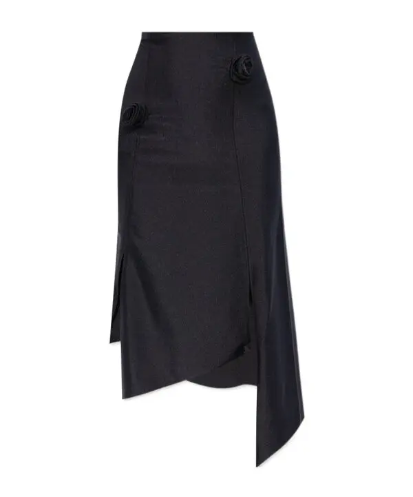 Coperni High-waisted Asymmetric Midi Skirt With Floral Patches - Black