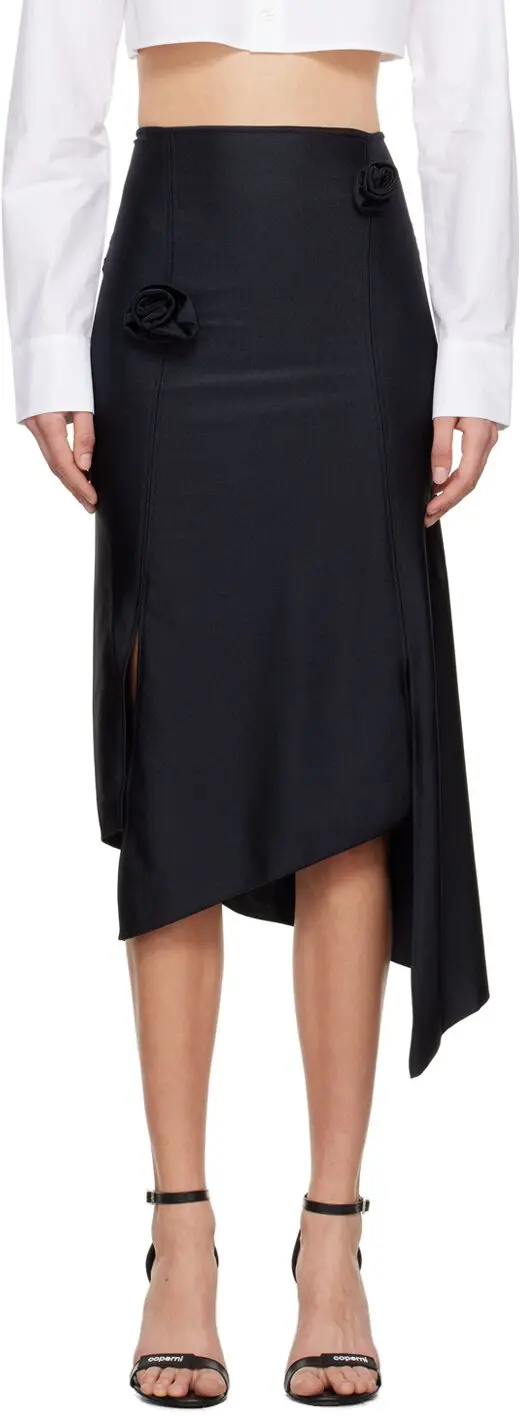 Coperni High-waisted Asymmetric Midi Skirt With Floral Patches - Black
