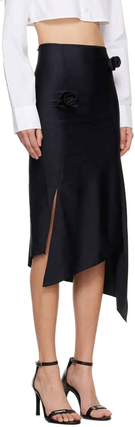 Coperni High-waisted Asymmetric Midi Skirt With Floral Patches - Black