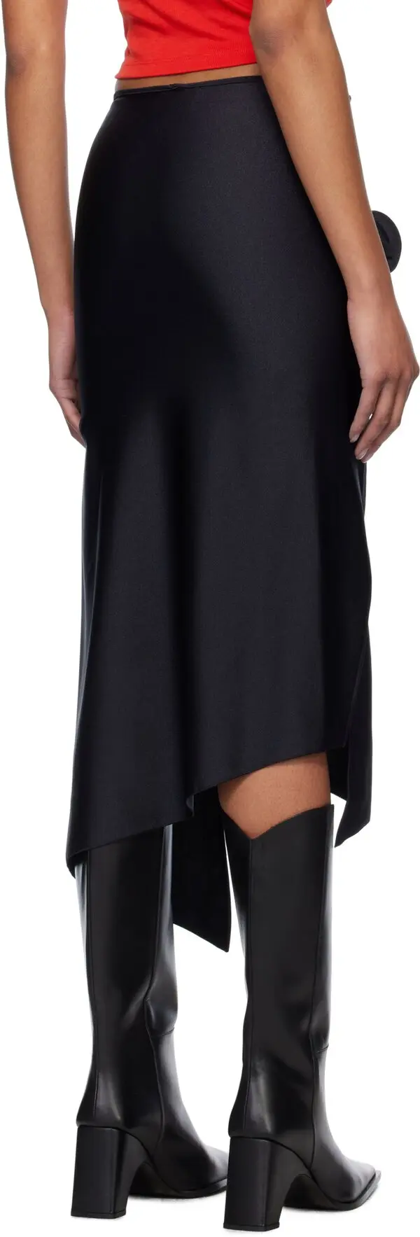 Coperni High-waisted Asymmetric Midi Skirt With Floral Patches - Black