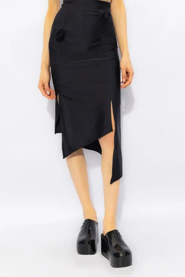 Coperni High-waisted Asymmetric Midi Skirt With Floral Patches - Black