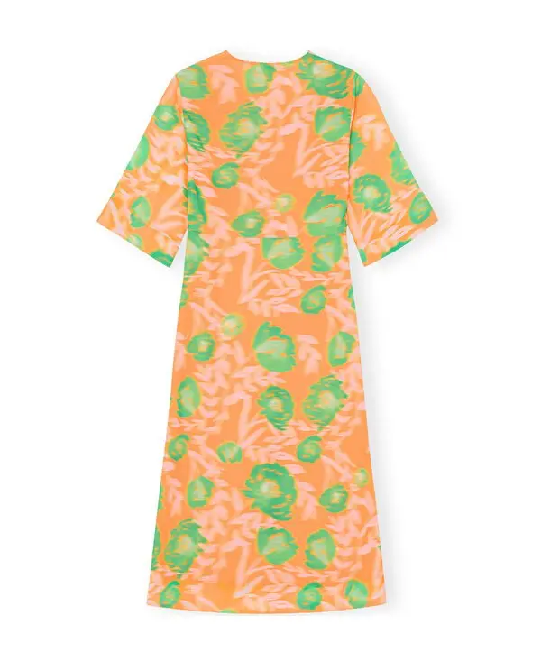 GANNI V-neck Midi Dress With Loose Sleeves And Floral Print