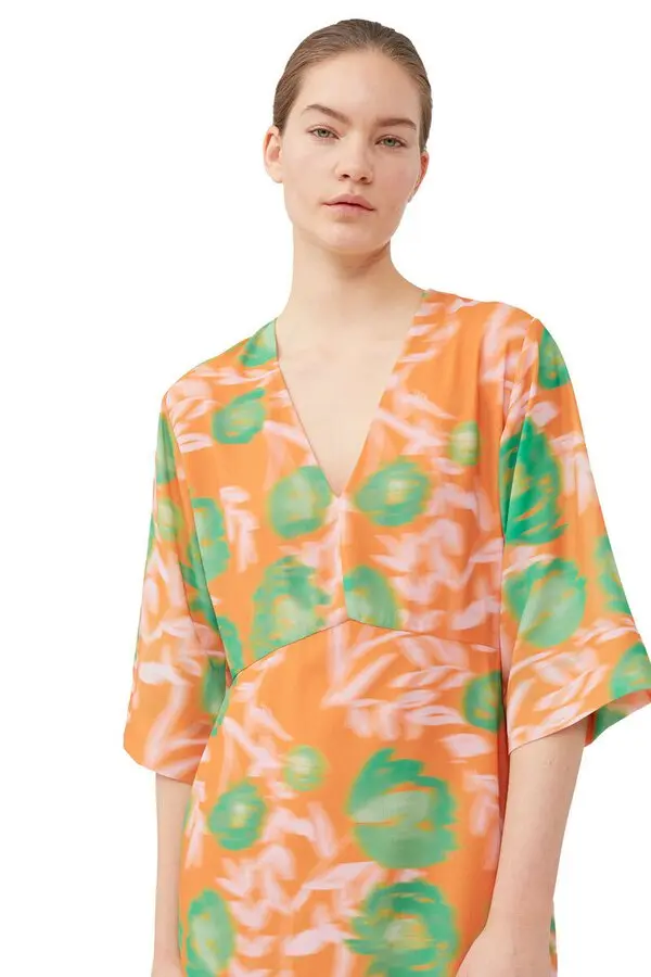 GANNI V-neck Midi Dress With Loose Sleeves And Floral Print