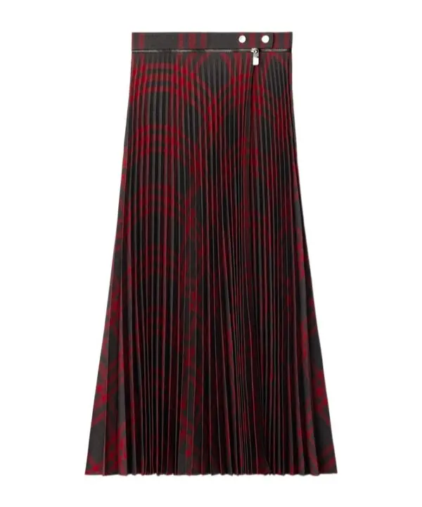 Burberry Checked Pleated Skirt With Zip Detail - Lake Blue