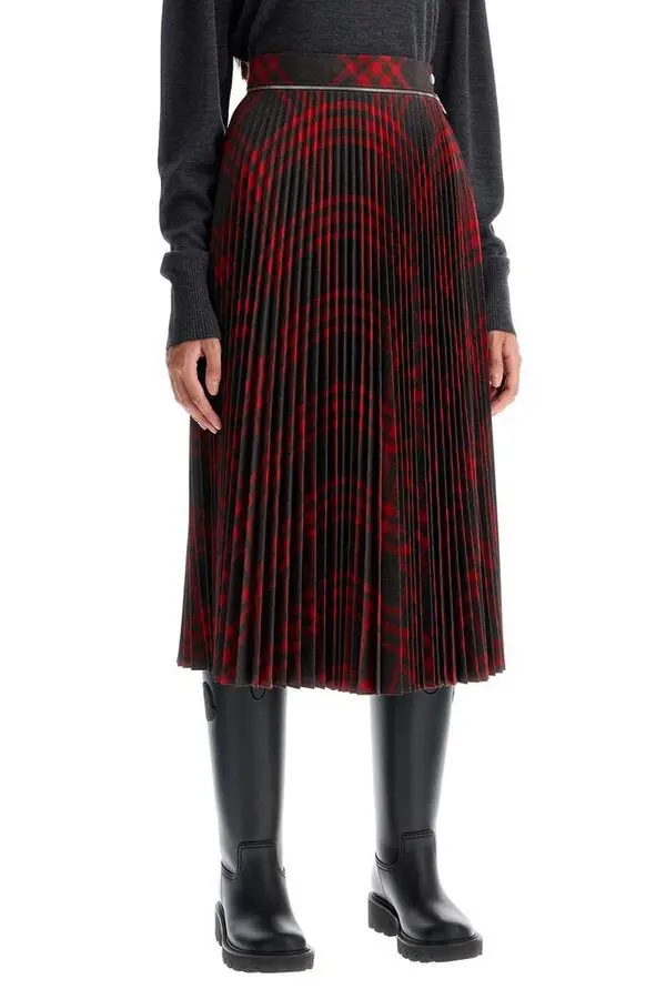 Burberry Checked Pleated Skirt With Zip Detail - Lake Blue