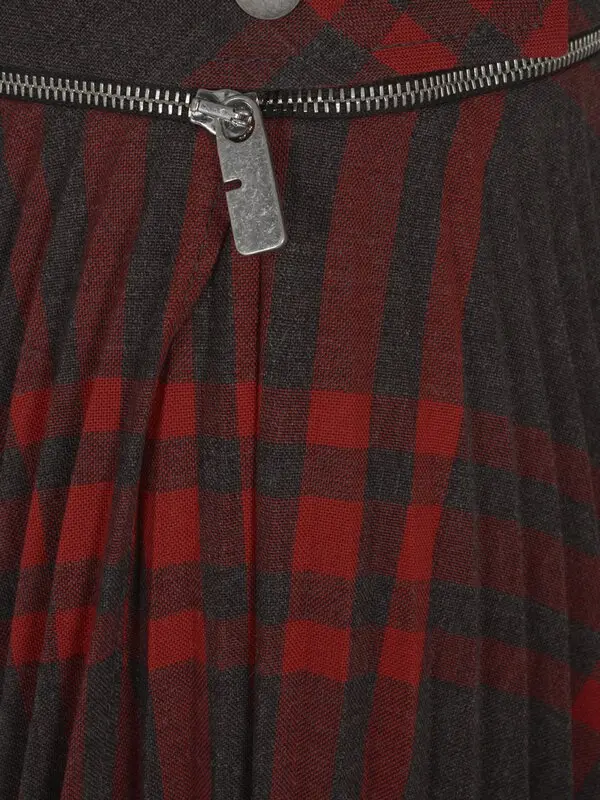 Burberry Checked Pleated Skirt With Zip Detail - Lake Blue
