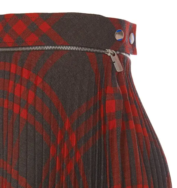 Burberry Checked Pleated Skirt With Zip Detail - Lake Blue