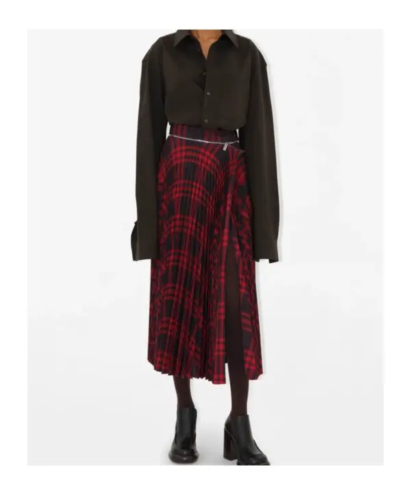 Burberry Checked Pleated Skirt With Zip Detail - Lake Color