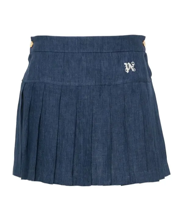 Palm Angels Logo-embroidered Pleated Mini Skirt - Blue