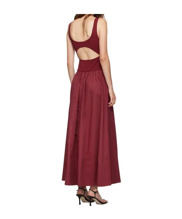 ST. AGNI Ribbed Sleeveless Boatneck Dress With Pleated Waist And Slit