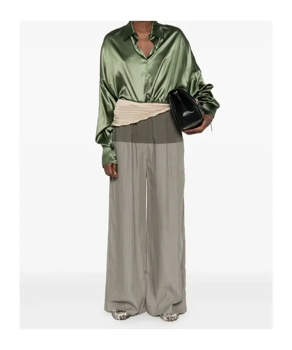 Dries Van Noten Long-sleeved Satin Blouse - Dark Green