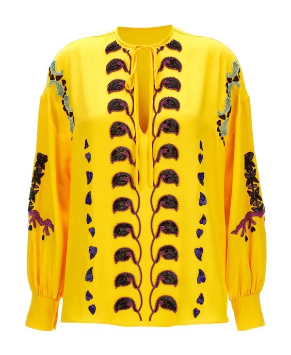 Valentino Garavani Embellished Long-sleeved Blouse - Yellow