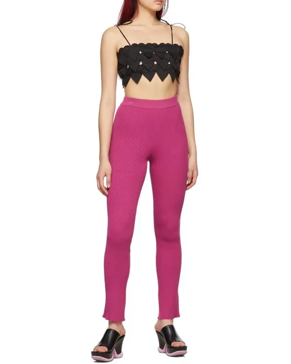MSGM High-waisted Ribbed-knit Trousers