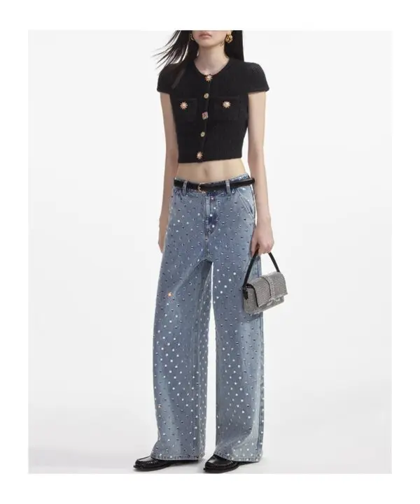 SELF-PORTRAIT Embellished Cropped Knit Top