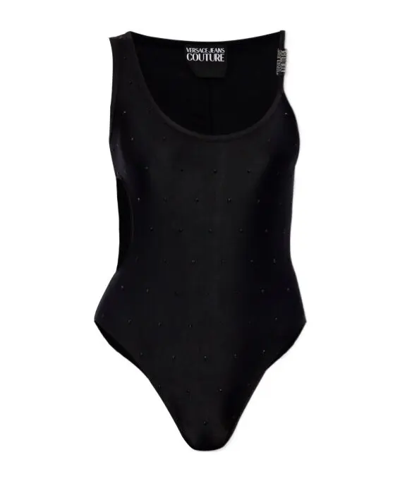 Versace Logo Buckle Cut-out Bodysuit - Black