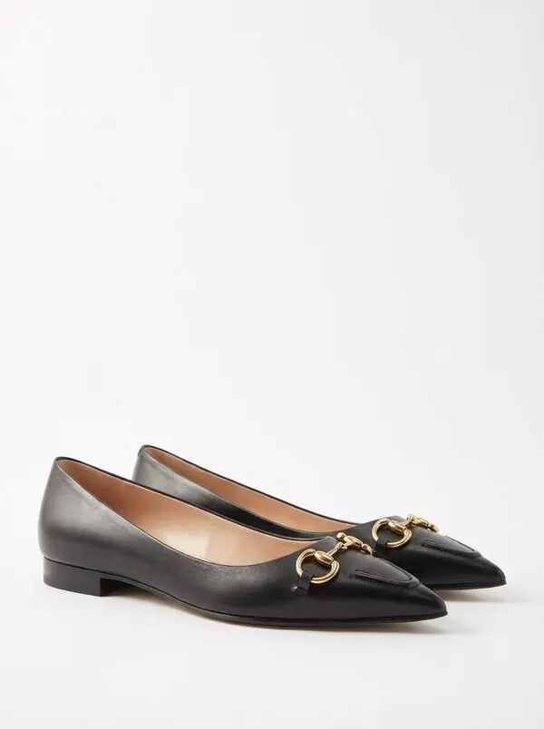 Gucci Horsebit Detail Ballet Flats - Black
