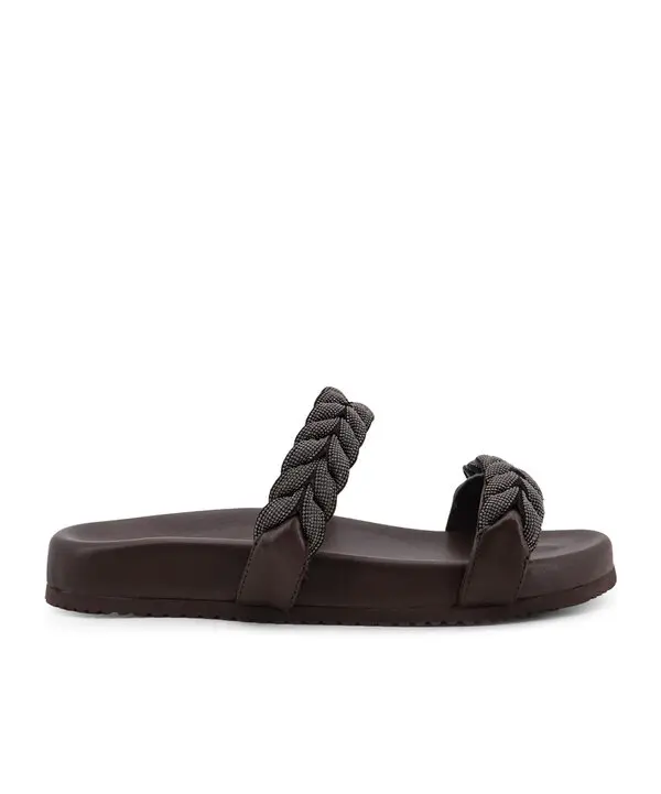 Brunello Cucinelli Braided Embellished Flat Sandals - Black