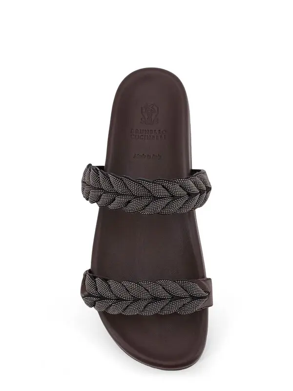 Brunello Cucinelli Braided Embellished Flat Sandals - Black