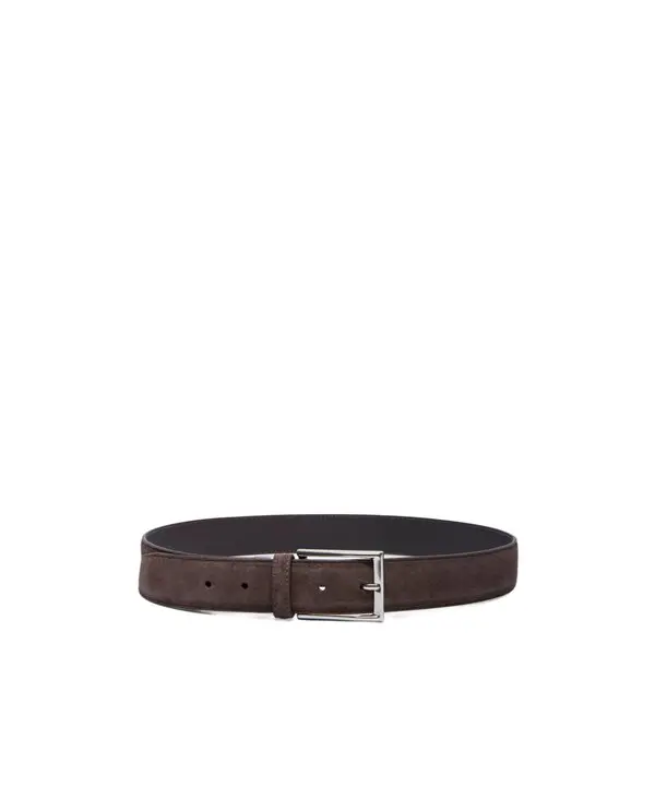 Canali Rectangular Buckle Suede Belt - Brown